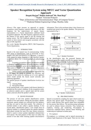 Speaker Recognition System Using MFCC And Vector Quantization Approach