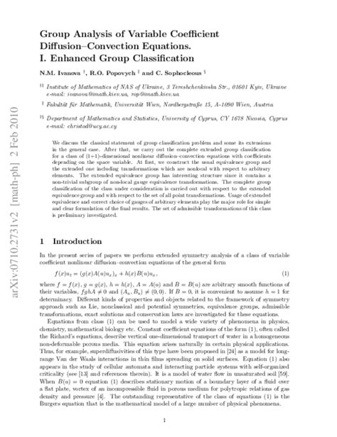 Pdf Group Analysis Of Variable Coefficient Diffusion Convection Equations I Enhanced Group