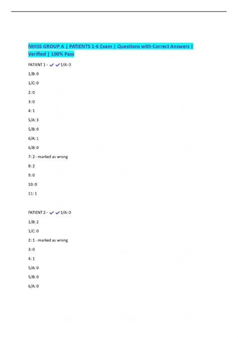 Nihss Group A Patients 1 6 Exam Questions With Correct Answers Verified 100 Pass