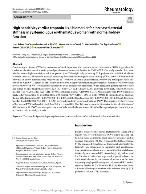 High Sensitivity Cardiac Troponin I Is A Biomarker For Increased Arterial Stiffness In Systemic