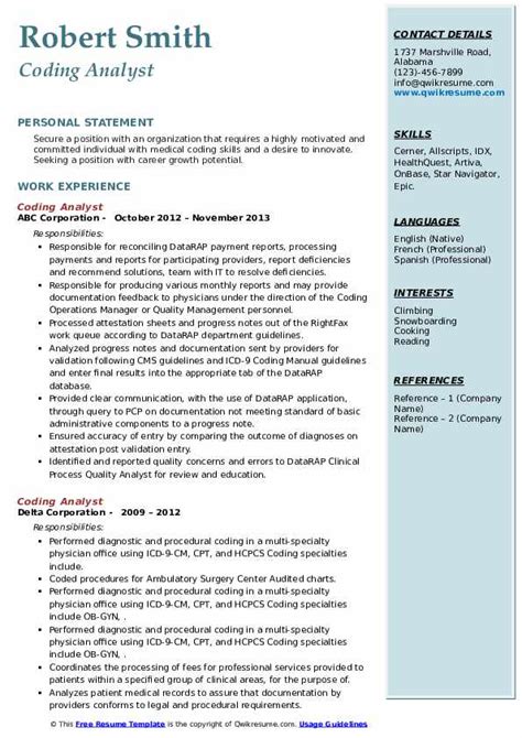 Coding Analyst Resume Samples Templates For Coding Analyst Resume Samples Templates For