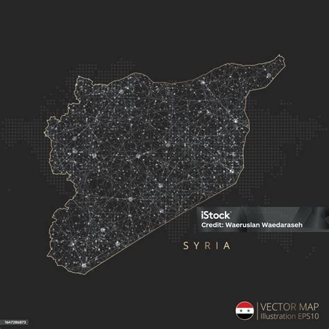 シリアの地図抽象的な幾何学的なメッシュの多角形の光のコンセプトと輝く等高線の国と点 つながりのベクターアート素材や画像を多数ご用意