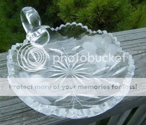 Antique Vintage Old Cut Glass Floral Cornflower Flower Nappy Serving