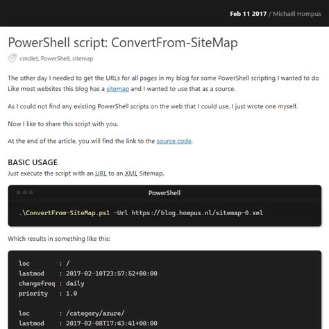 powershell script convertfrom sitemap