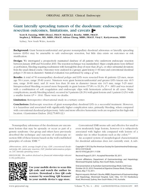 Pdf Giant Laterally Spreading Tumors Of The Duodenum Endoscopic Resection Outcomes