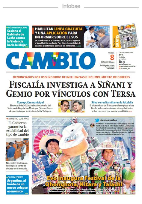 Cambio Bolivia 8 De Marzo De 2019 Infobae