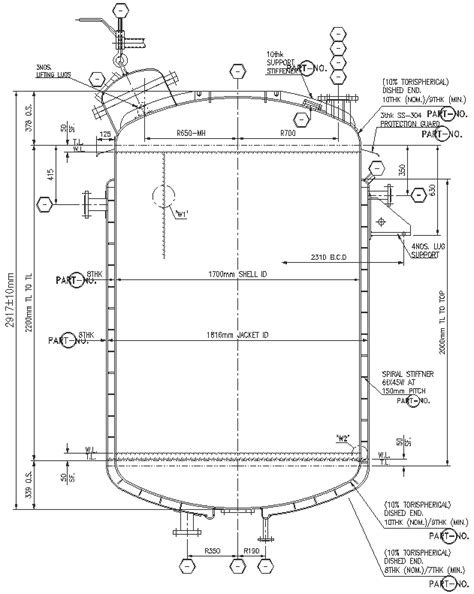 Lifting Lugs And Dished End Details With Jacket Id And Shell Id Autocad Dwg Drawing