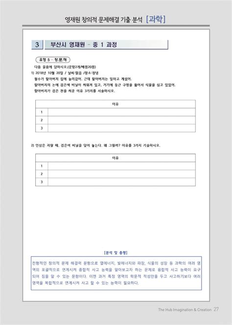 영재원 시리즈 Part 7 창의적문제해결검사 기출문제 과사람학원
