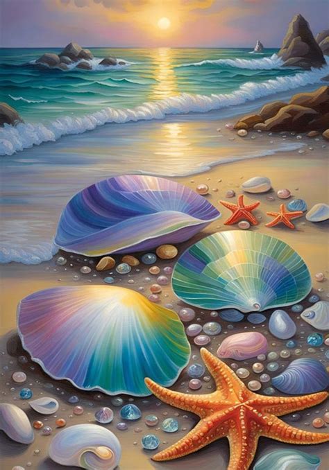 Seashell Diamond Art Kits For Adults 5d Sunsets Beach