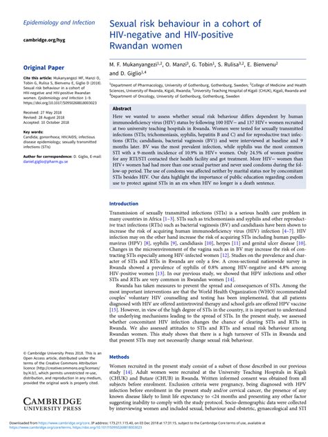 Pdf Sexual Risk Behaviour In A Cohort Of Hiv Negative And Hiv