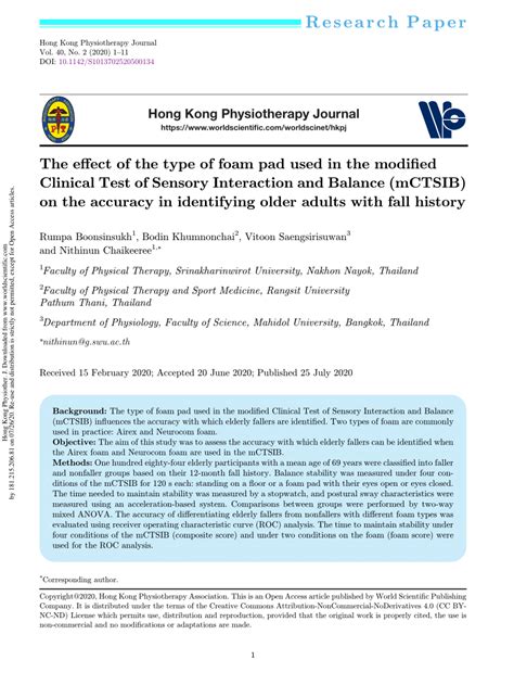 Pdf The Effect Of The Type Of Foam Pad Used In The Modified Clinical Test Of Sensory
