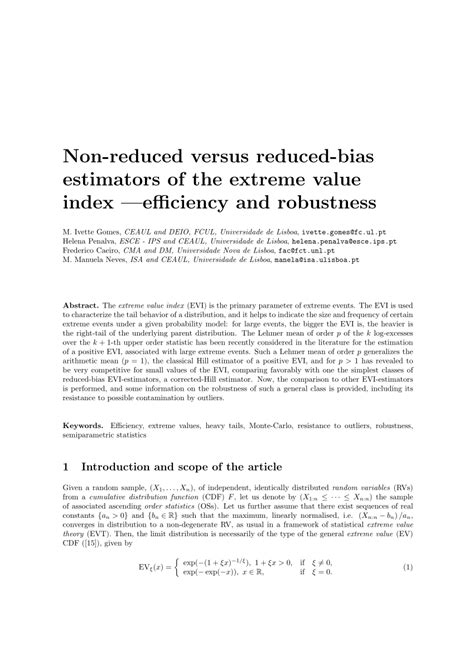 Pdf Non Reduced Versus Reduced Bias Estimators Of The Extreme Value