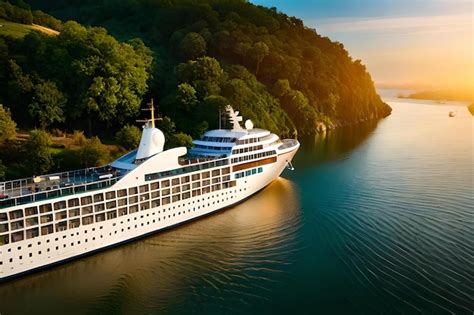Premium AI Image A Cruise Ship Is Docked In The Water