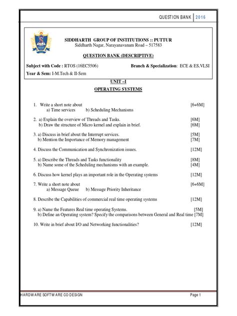 16ec5506 Rtos Question Bank Pdf Real Time Computing Scheduling