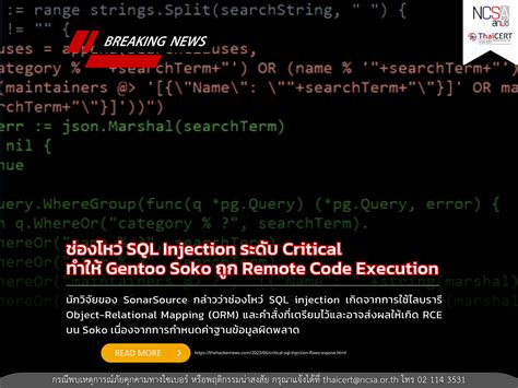 ช่องโหว่ Sql Injection ระดับ Critical ทำให้ Gentoo Soko ถูก Remote Code Execution Thaicert By
