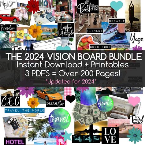 2024 Vision Board Kit With Printable Words Quotes Images Etsy España