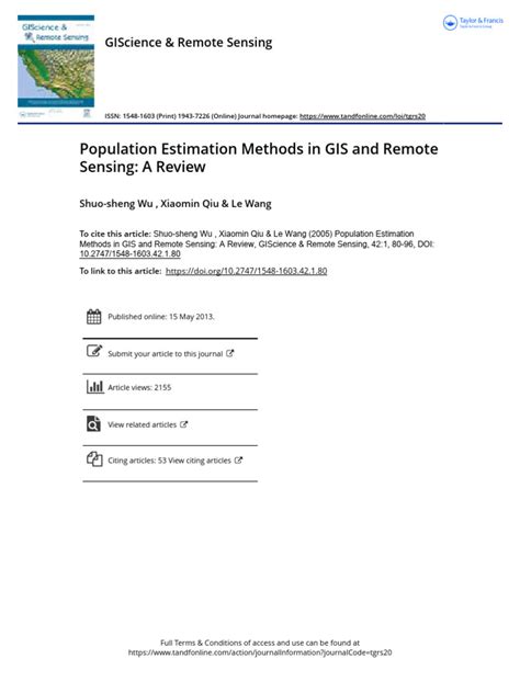 Population Estimation Methods In Gis And Remote Sensing A Review Pdf Interpolation