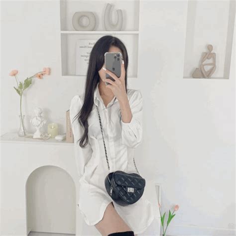 청순섹시 허리짤록 돌핀 실키 핀턱 셔츠 카라 퍼프 밴딩 미니 이너 블라우스 원피스