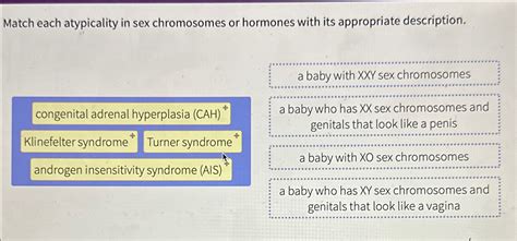 Solved Match Each Atypicality In Sex Chromosomes Or Hormones Chegg Com