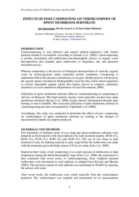 Pdf Effects Of Post Composting On Vermicompost Of Spent Mushroom