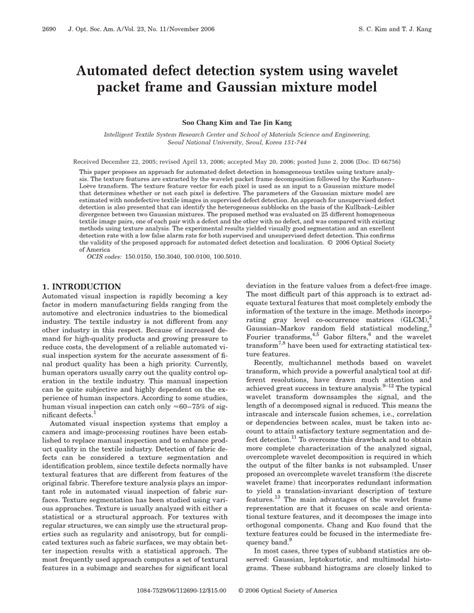 Pdf Automated Defect Detection System Using Wavelet Packet Frame And