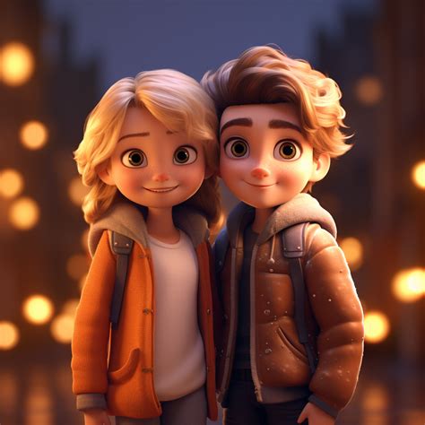 一对小情侣，可爱，卡通， C4d渲染， 3d 渲染， Blender 渲染，背景光，真实摄影，写实风 饕餮的文本出图 自由创作作品