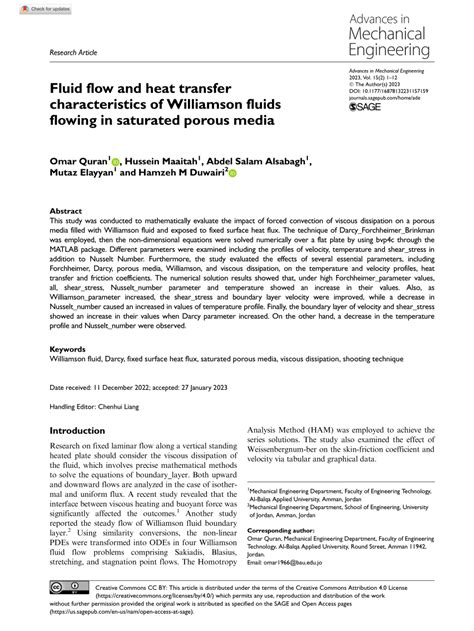 Pdf Fluid Flow And Heat Transfer Characteristics Of Williamson Fluids Flowing In Saturated