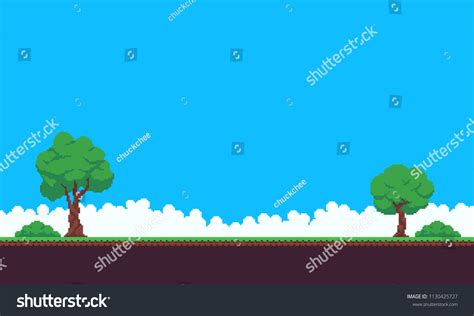 Pixel Art Game Scene Sky Grass Stock Vector Royalty Free Shutterstock