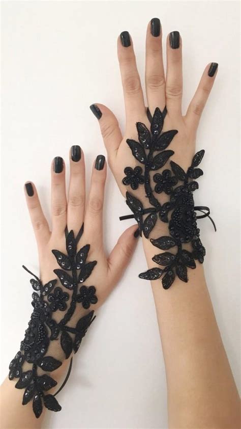 Black Lace Glove French Lace Bridal Gloves Fingerless Gloves Black
