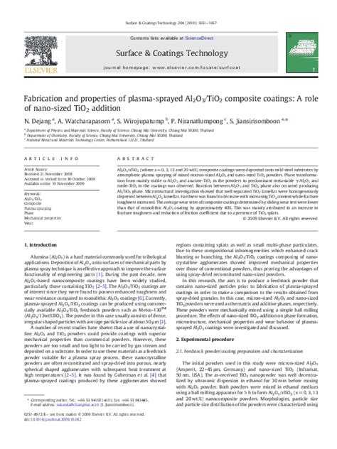 Pdf Fabrication And Properties Of Plasma Sprayed Al2o3tio2 Composite