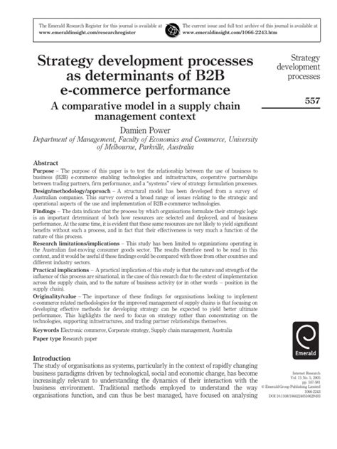 Strategy Development Processes As Determinants Of B2b E Commerce Performance A Comparative Model