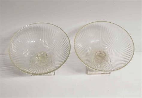 Pair Fluted Clear Glass Bowls With 2 Tier Square Base For Sale At 1stdibs