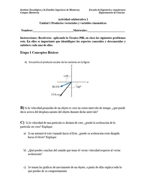 Act Col 1 Productos Vectoriales Y Variables Cinematicas 1 Pdf