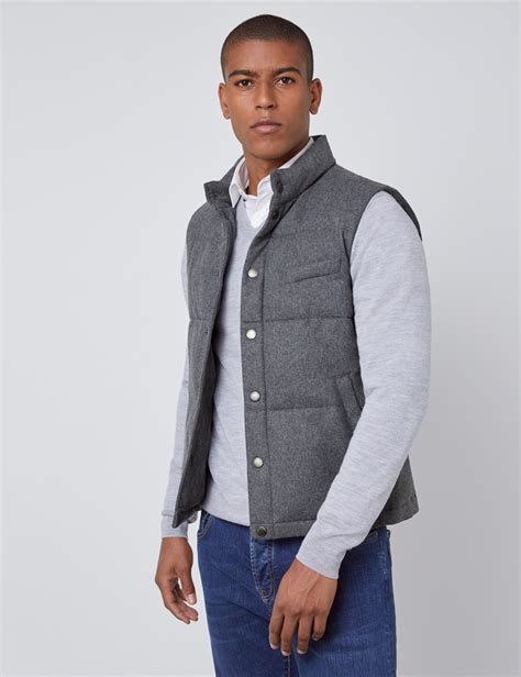 Wool Blend Mens Gilet With Two Side Pockets In Grey Hawes Curtis