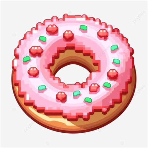 Cute Strawberry Doughnut In Pixel Art Game Pixel Bit PNG