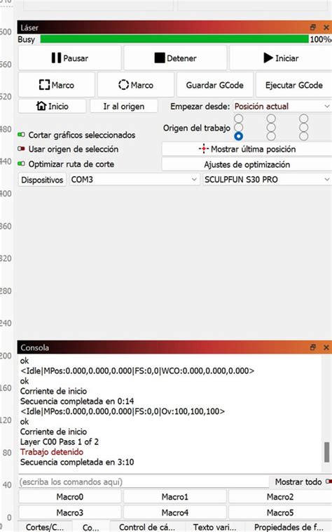 my laser stops when i start recording sculpfun lightburn software