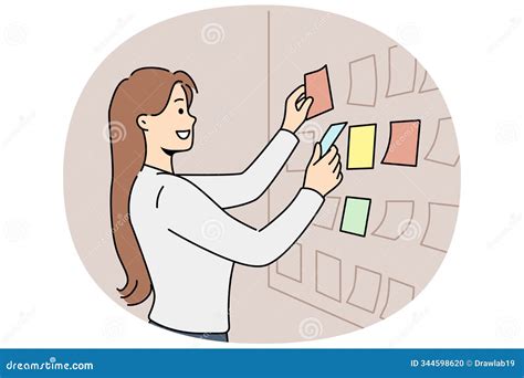 Business Woman Stands Near Scrum Board With Stickers And Is Engaged In