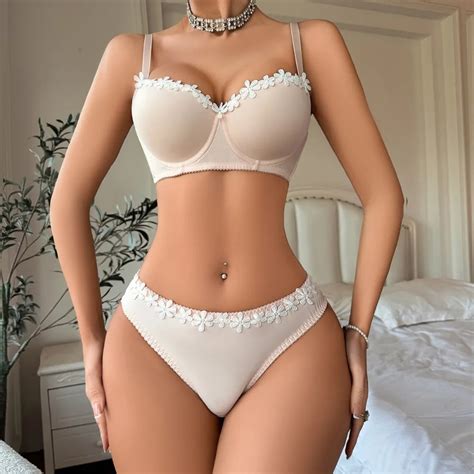 Nude Solid Lace Insert Lingerie Set Newme