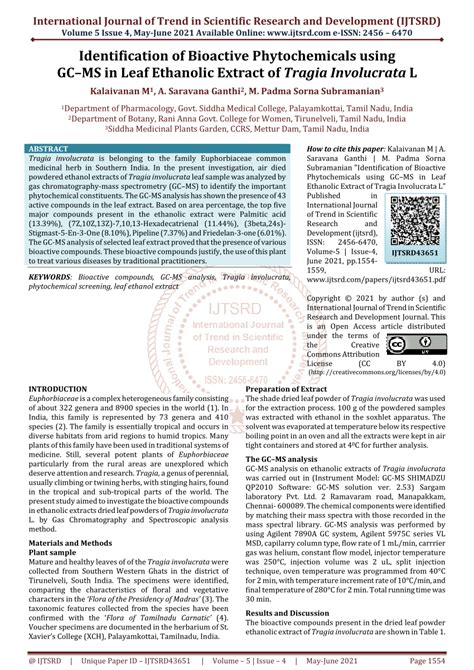 Pdf Identification Of Bioactive Phytochemicals Using Gc Ms In Leaf