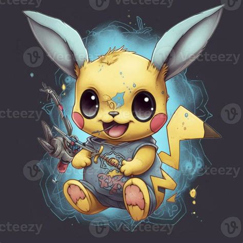 Pokemon Pikachu With A Knife And A Star On His Chest Generative Ai