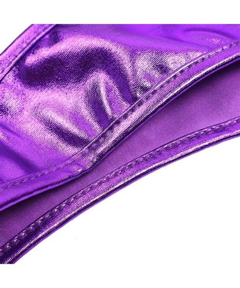 Womens Shiny Metallic High Cut Backless Leotard Thong Bodysuit