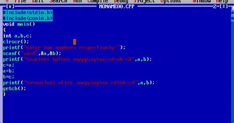 c program for swapping between two numbers using third variable