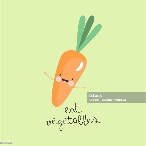 만화 스타일의 귀여운 당근 아이들의 물건 카드 포스터 배너 책 팩인쇄 옷 직물 벽지 섬유 또는 요리에 인쇄 벡터 그림입니다 건강한 식생활에 대한 스톡 벡터 아트 및 기타