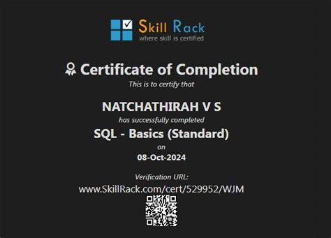 Natchathirah Vijayaragavan On Linkedin Sql Skillrack Achievement