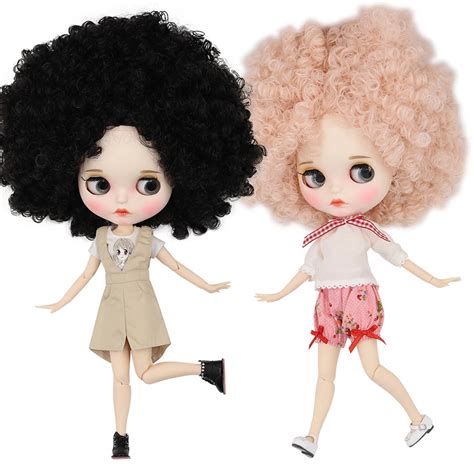 Muñeca ICY DBS Blyth bjd piel blanca cuerpo articulado pelo negro Afro pelo rosa pálido