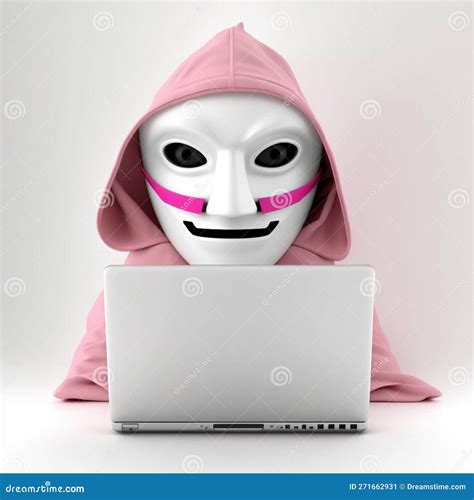 Cute Anonymous Hacker With Hoodie Using Computer Laptop Concept Of Ethical Hacking