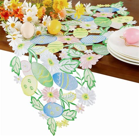Easter Table Runner Spring Bunnies Eggs Flowery Table