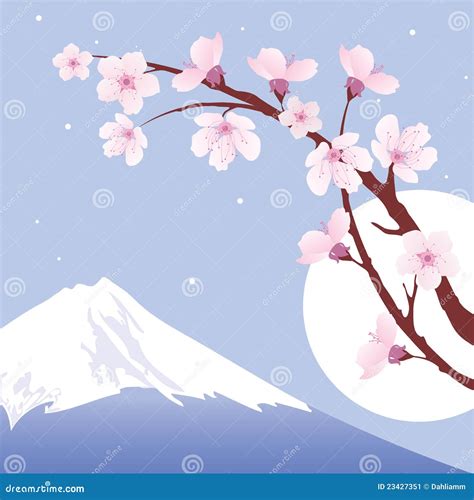 Vector Mount Fuji Moon And Sakura Stock Vector Illustration Of