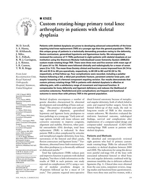 Pdf Custom Rotating Hinge Primary Total Knee Arthroplasty In Patients