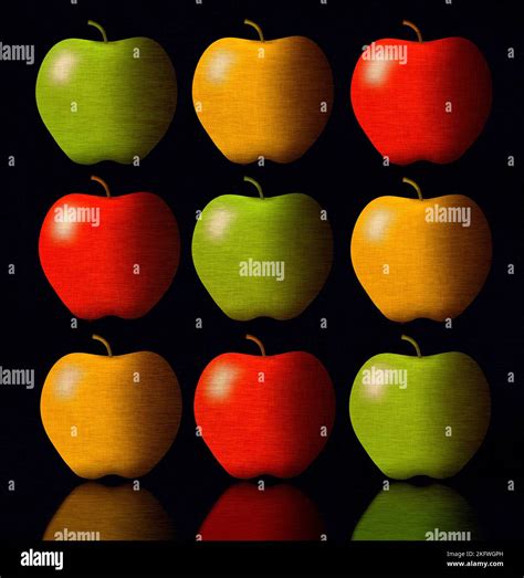 Apples Are The Subject Of This D Illustration That Includes Brilliant Colors And Dramatic